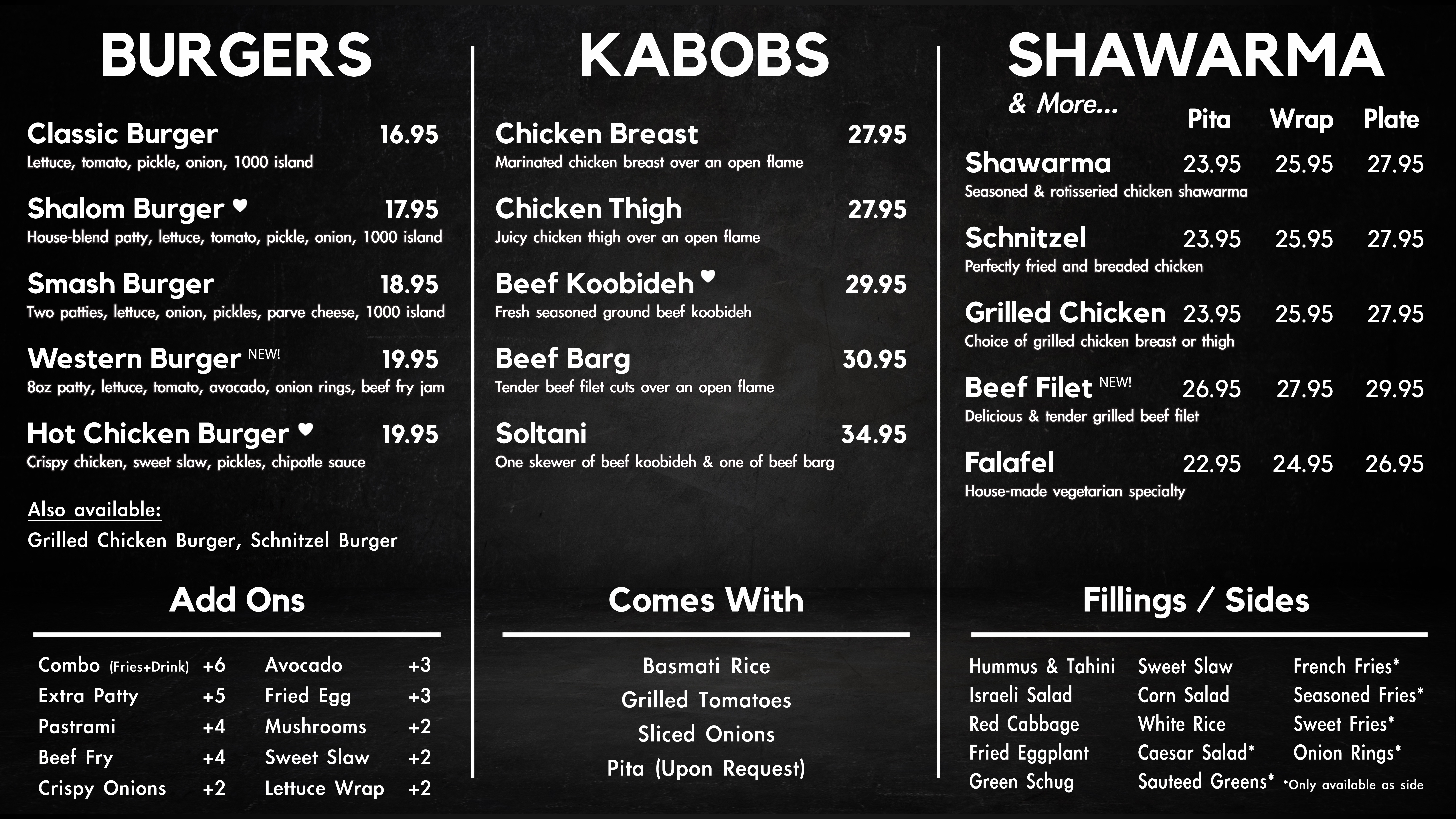 Menu | Shalom Grill (Kosher)